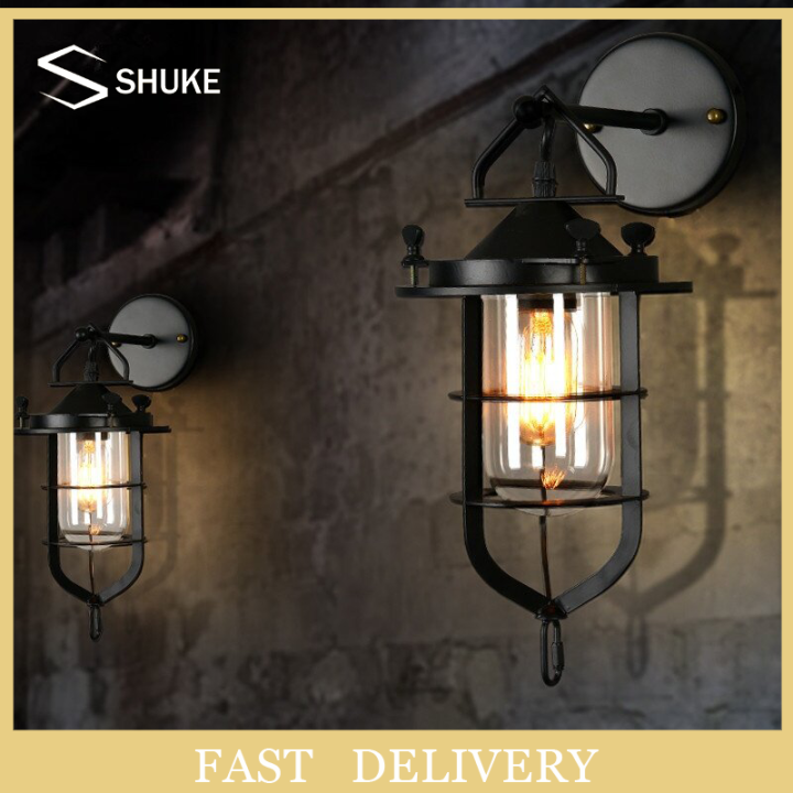 American retro industrial loft wrought iron creative wall lamp harbor ...