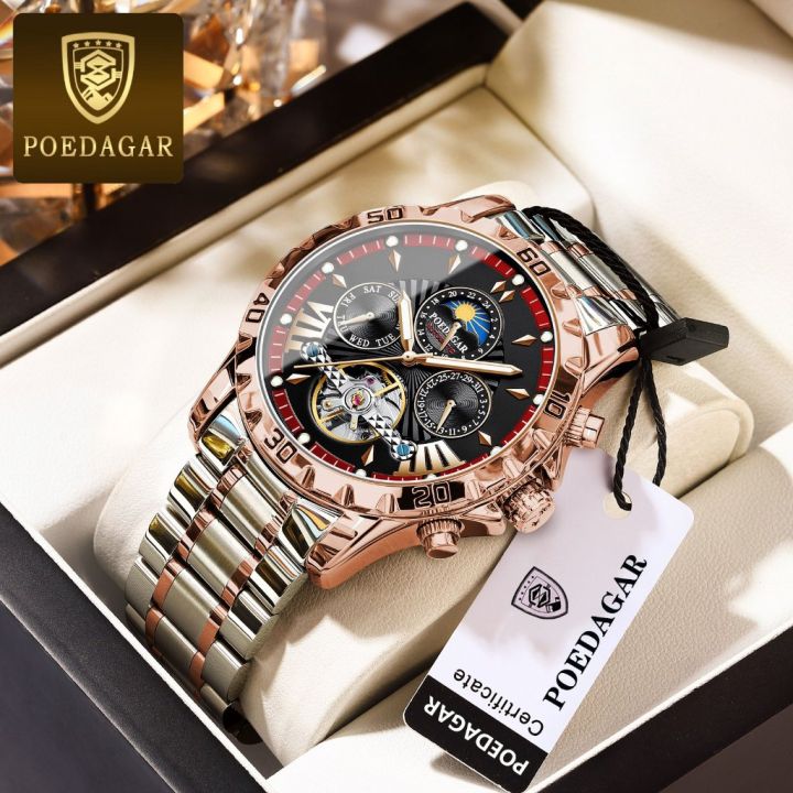POEDAGAR Automatic Watch For Men Waterproof Original Luxury Gold ...