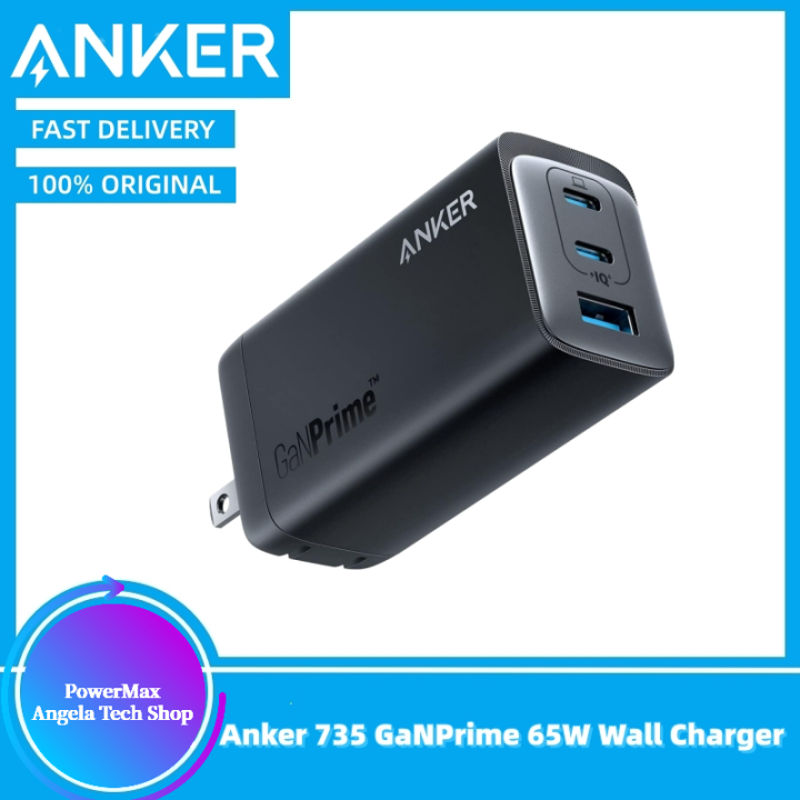 Anker 735 GaNPrime 65W, 3-Port Fast Compact Foldable Wall Charger USB C ...