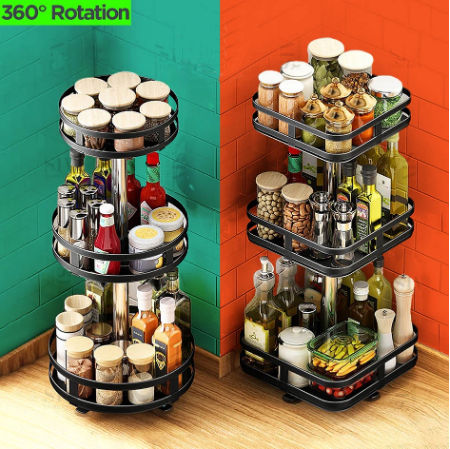 3-layer kitchen storage rack, 360 ° rotation, kitchen spice rack, fruit ...