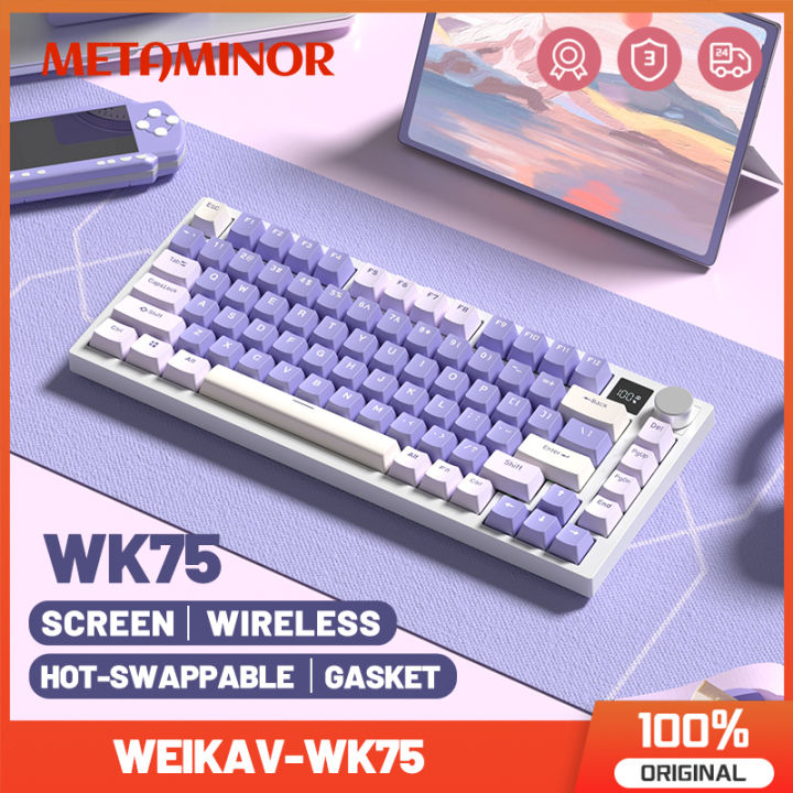 WEIKAV 75 papan kekunci mekanikal tanpa wayar dengan skrin WK75 papan kekunci mekanikal panas ...