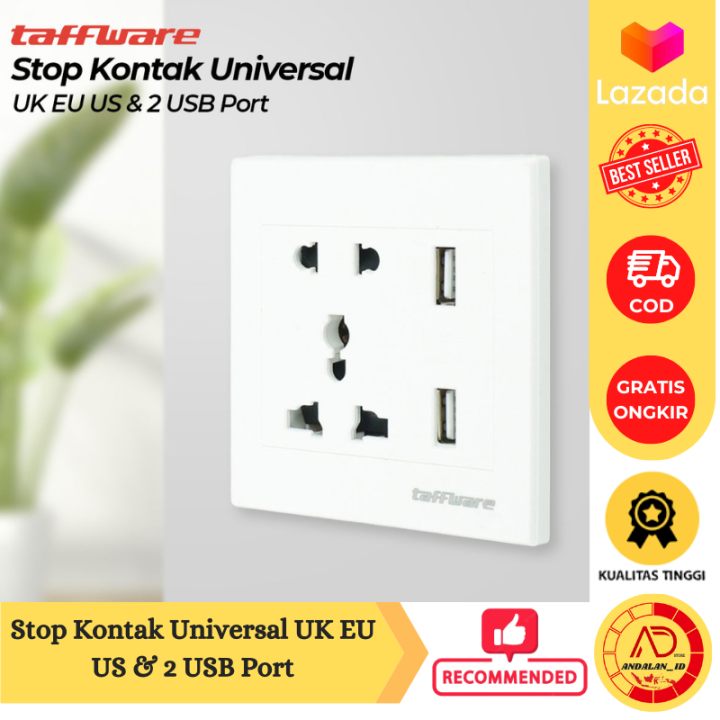 Stop Kontak Universal UK EU US & 2 USB Port Soket Dinding Plug ...