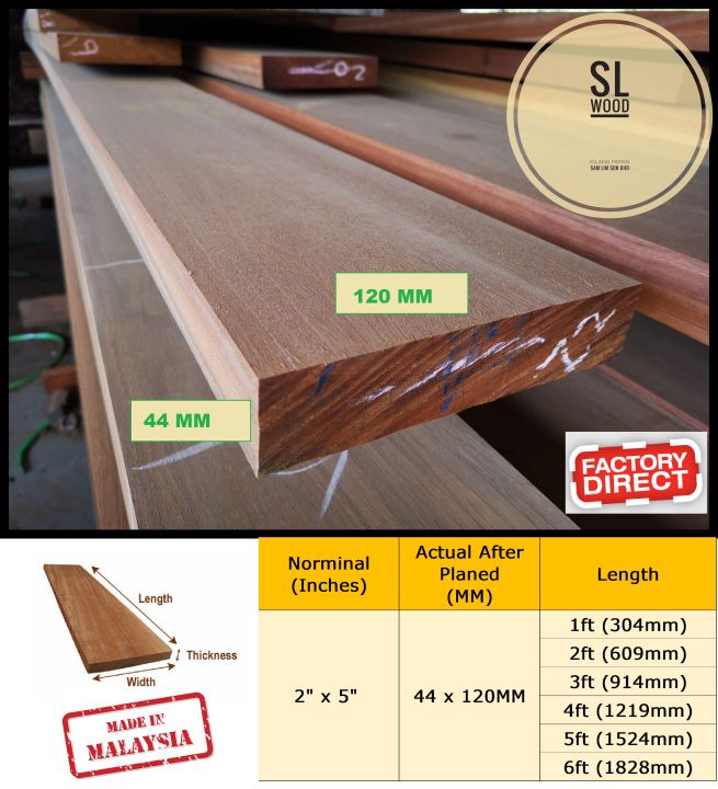 Chengal Solid Wood Timber Smooth Finish 44(T)mm × 120(W)mm = 2' to 8'(L ...
