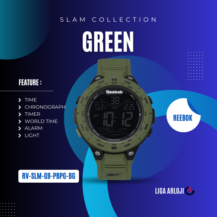 Reebok RV-SLM-G9-PBPG-BG - Jam Tangan Reebok Slam Green Unisex Original ...