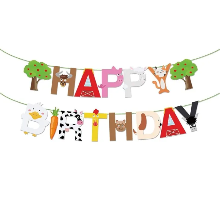 Bunting Flag / Banner Happy Birthday Animal Farm Model Huruf | Lazada ...