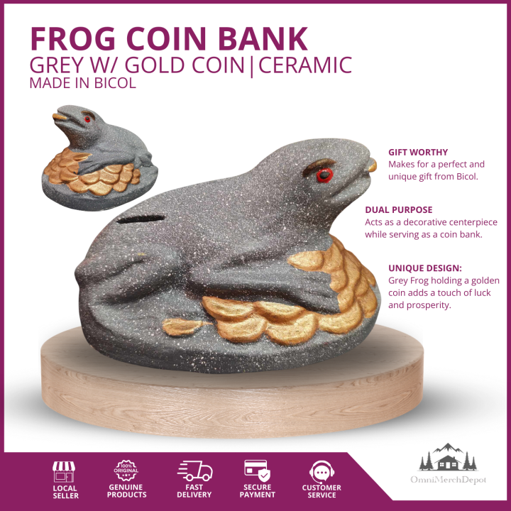 Grey Frog Coinbank Ceramic Alkansya Piggy Bank for Adults & Kids, Ipon ...