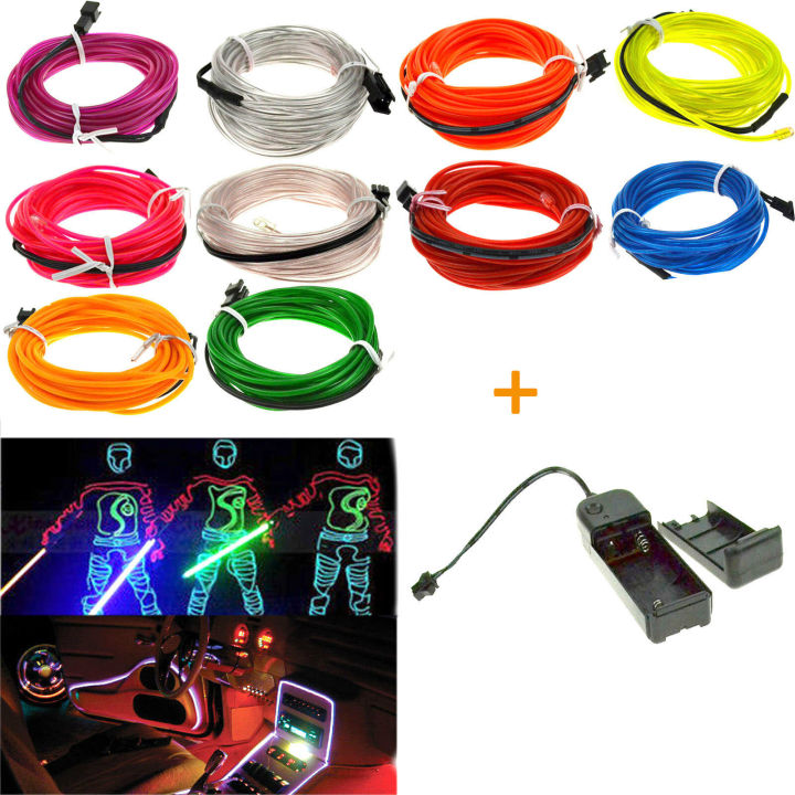 1M 2M 3M LED Light Glow Neon EL Wire Strip Rope Tube + 3V Controller ...