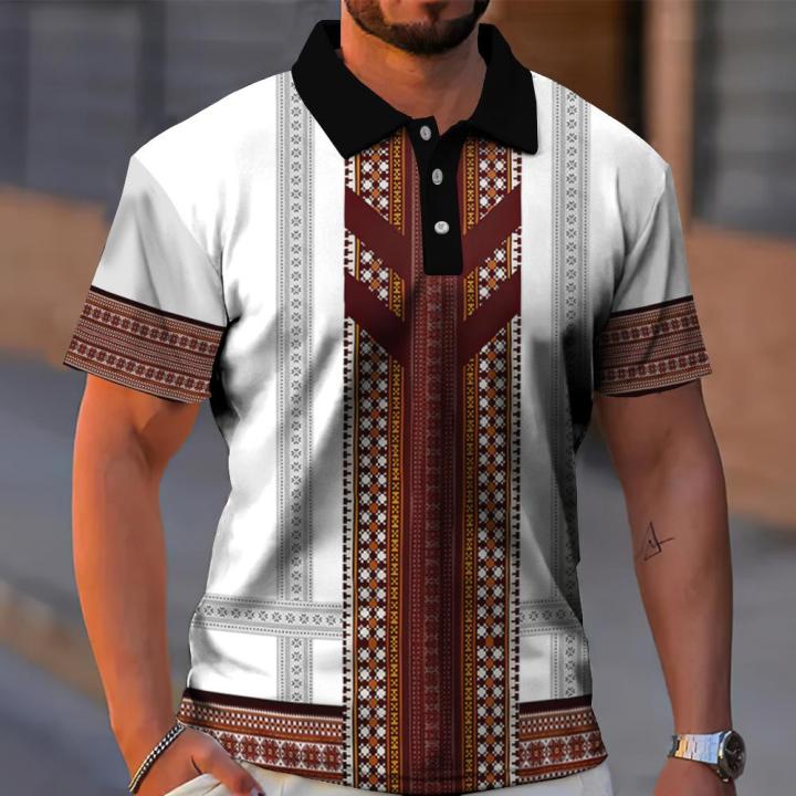 Barong clothing Bohemian Style Retro Printed Men's Polo Short-Sleeved ...