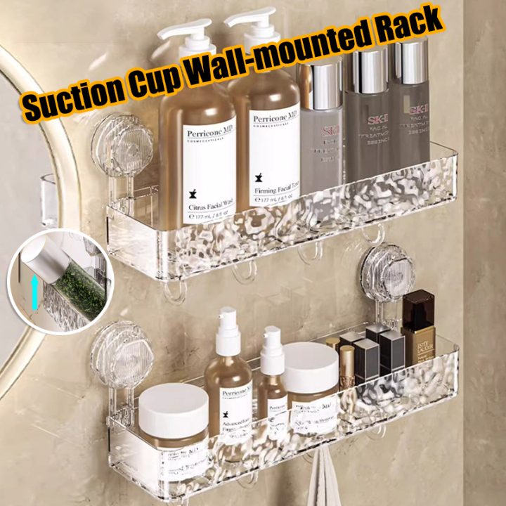 Rectangular Bathroom Rack Suction Cup Wall-mounted Rack Cosmetics ...