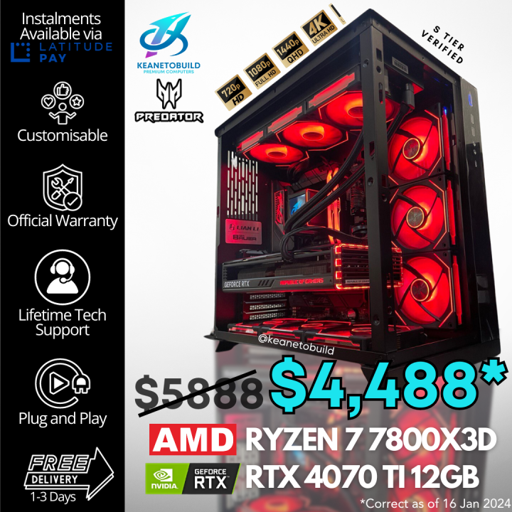 Custom Gaming Desktop komputer PC - Ryzen 7 7800X3D RTX 4070 TI 12GB ...