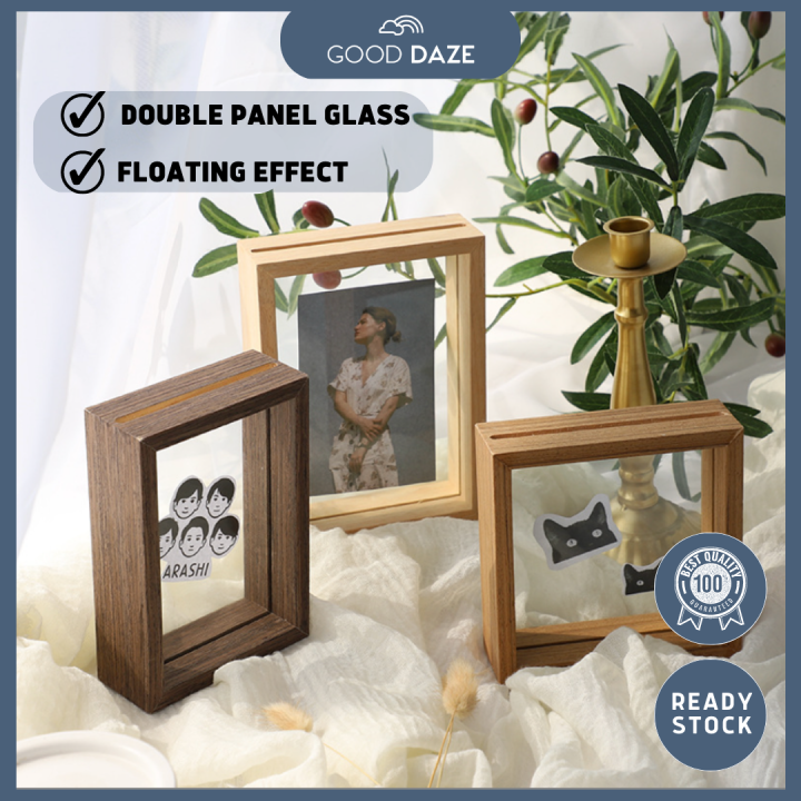 【GOOD DAZE】Natural Wooden Photo Frame with Double Panel Glass ...
