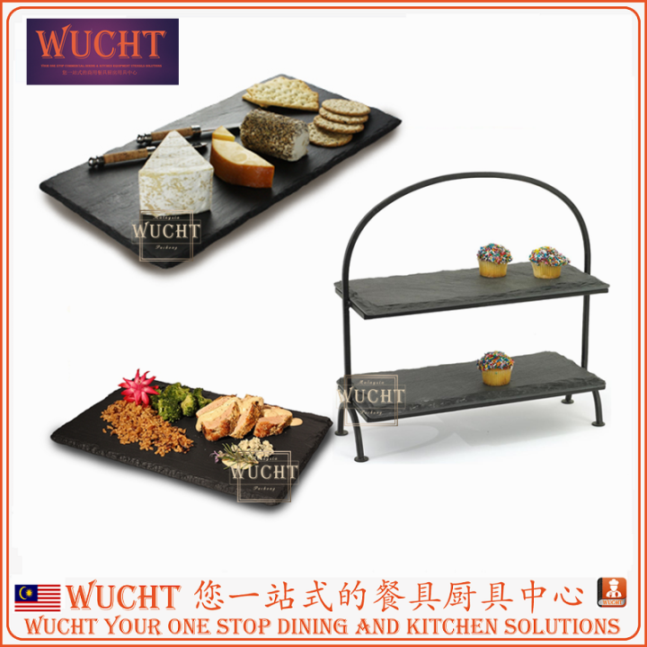 【WUCHT】BLACK NATURAL SLATE PLATE ROUND SLATE PLATE RECTANGULAR SLATE ...