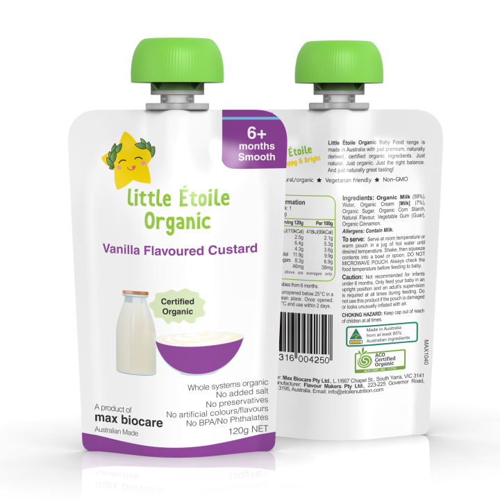Little Etoile Organic Baby Puree - Vanilla Flavoured Custard (6m+) | Lazada