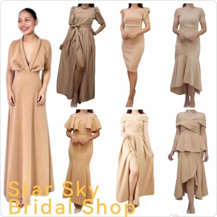 BEIGE NUDE COLOR WEDDING GOWN Filipiniana Formal Evening Maxi Long ...
