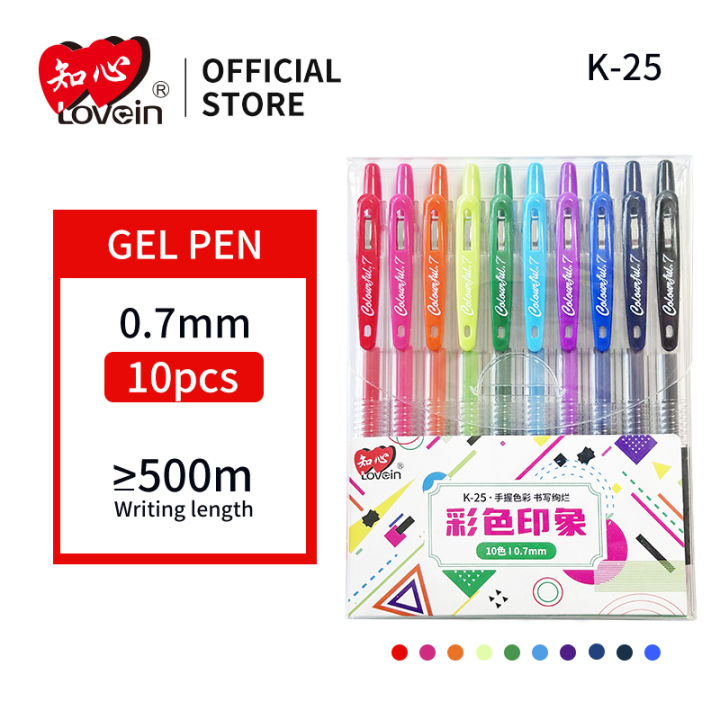 Lovein ZhiXin Gel Pen 10 Color K-25 | (10 Pcs/Set) 0.7mm Bullet-Tip ...