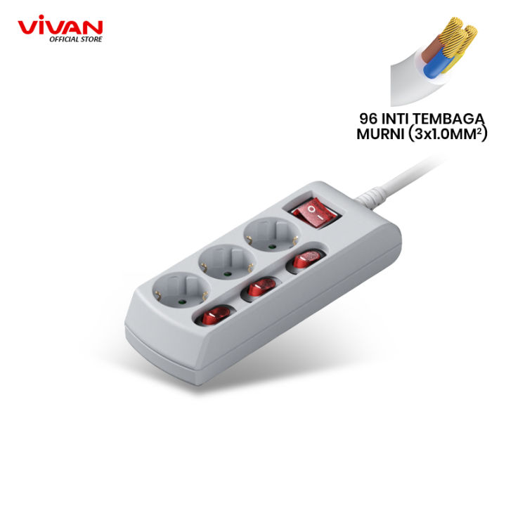 VIVAN Safety Socket VPS-H006A Colokan Listrik 3 Slot Saklar Stop Kontak ...