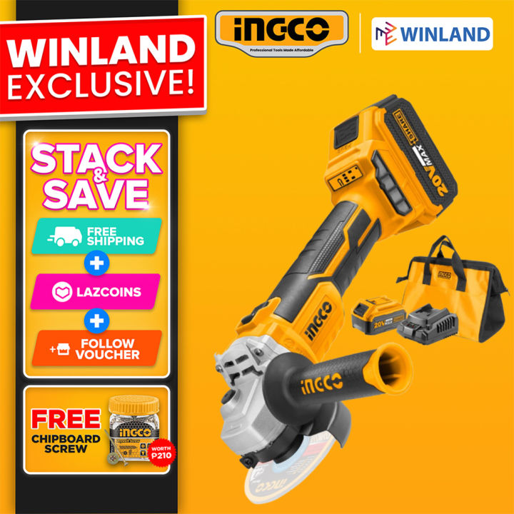 Ingco by Winland Lithium-Ion Cordless Brushless Angle Grinder ...