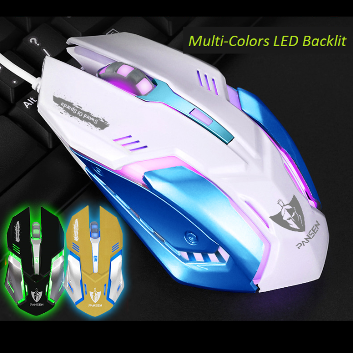PANSEN Ergonomic 2400dpi USB Wired Optical Mouse (Multi-Color Lights ...