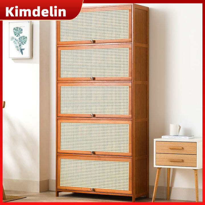 KIMDELIN ออแกไนเซอร์แร็คชั้นวางรองเท้าไม้ไผ่ตู้รองเท้าไม้กันฝุ่นและ ...