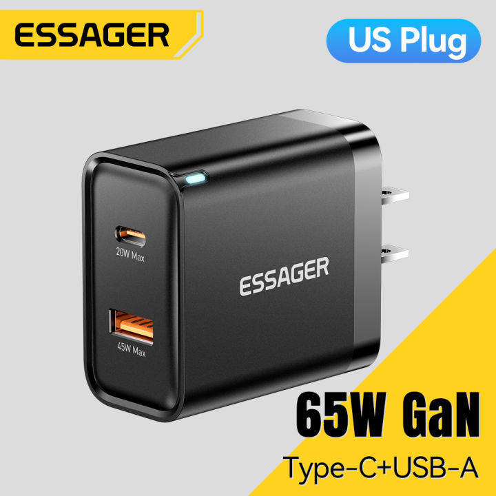 Essager 65W Super Flash Charge GaN A+C Chargers USB A Type C Ultra-fast ...