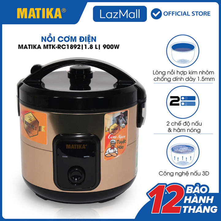 Nồi Cơm Điện MATIKA 1.8L MTK-RC1892 - Công suất 900W - Lòng nồi dày dặn ...