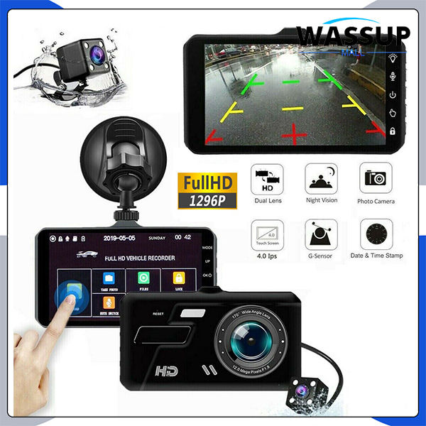 WASSUP 4-inch Touch Screen Driving Recorder 1080p HD Dual Lens Car ...