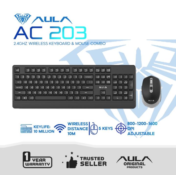 Aula AC203 Wireless Keyboard and Mouse Combo, 2.4GHz USB Receiver ...