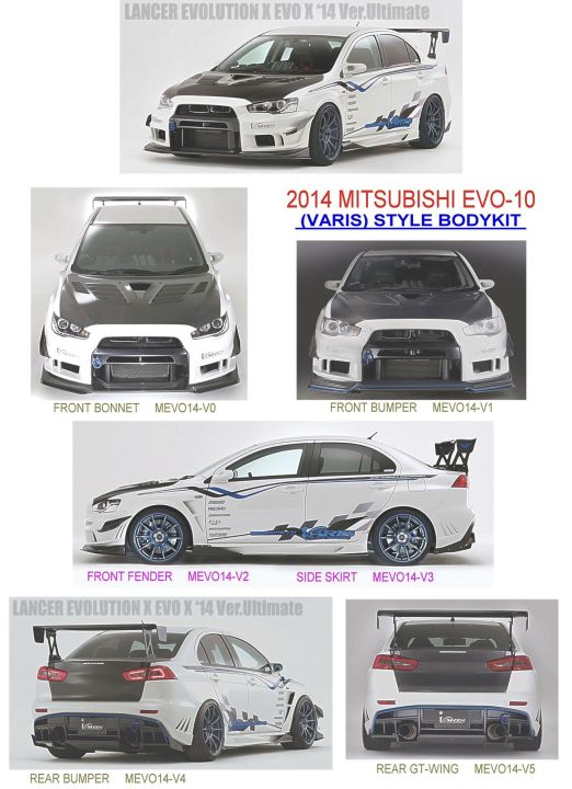 Mitsubishi Lancer Evo X 10 Varis V2 wide bodykit body kit front side ...