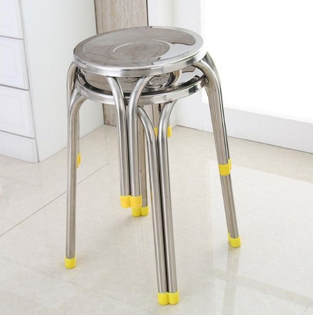 High-Quality Stainless Steel Reinforced Tall Round Four-Legged Stool ...