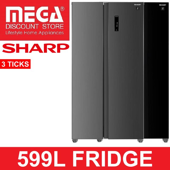 SHARP SJ-SS60E-DS | SJ-SS60G-BK 599L SIDE-BY-SIDE FRIDGE (3 TICKS) | Lazada Singapore