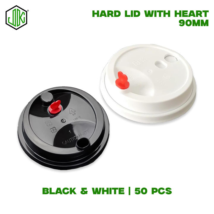 JKM 50pcs 90mm Hard Lid With Red Heart Black and White Disposable ...