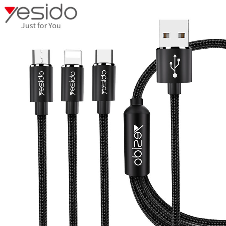 YESIDO CA60 Nylon Braided USB 3.0A Max Current 3 in 1 Length 1.20 ...