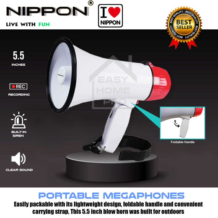 NIPPON MG-205R POWER MEGAPHONE 10W SIREN RECORDABLE MICROPHONE PORTABLE ...
