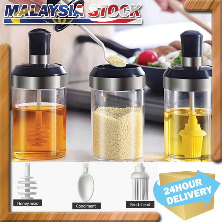 Glass Seasoning Tank Kitchen Spice Kit Bottles Pepper Spoon Jars Oil ...