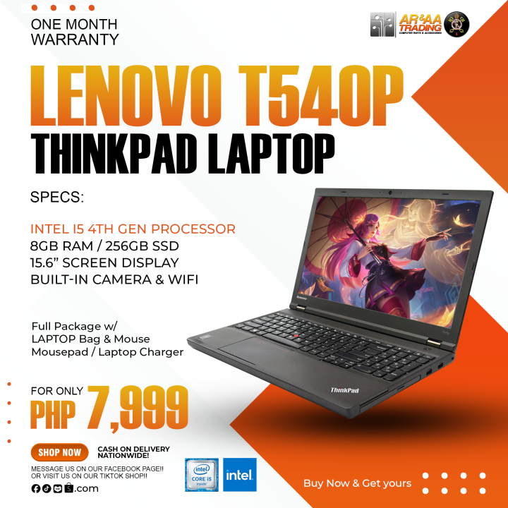 LAPTOP LENOVO THINKPAD T450P INTEL CORE I5 4TH GEN 8GB RAM 256GB SSD PRELOVED | Lazada PH