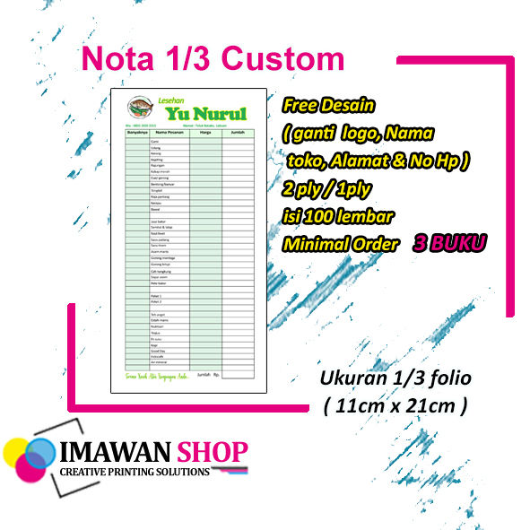 nota custom 1/3 free desain nota usaha. nota rumah makan | Lazada Indonesia