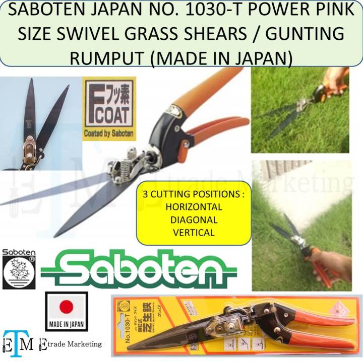 SABOTEN JAPAN NO. 1030-T POWER PINK SIZE SWIVEL GRASS SHEARS / GUNTING RUMPUT (MADE IN JAPAN ...