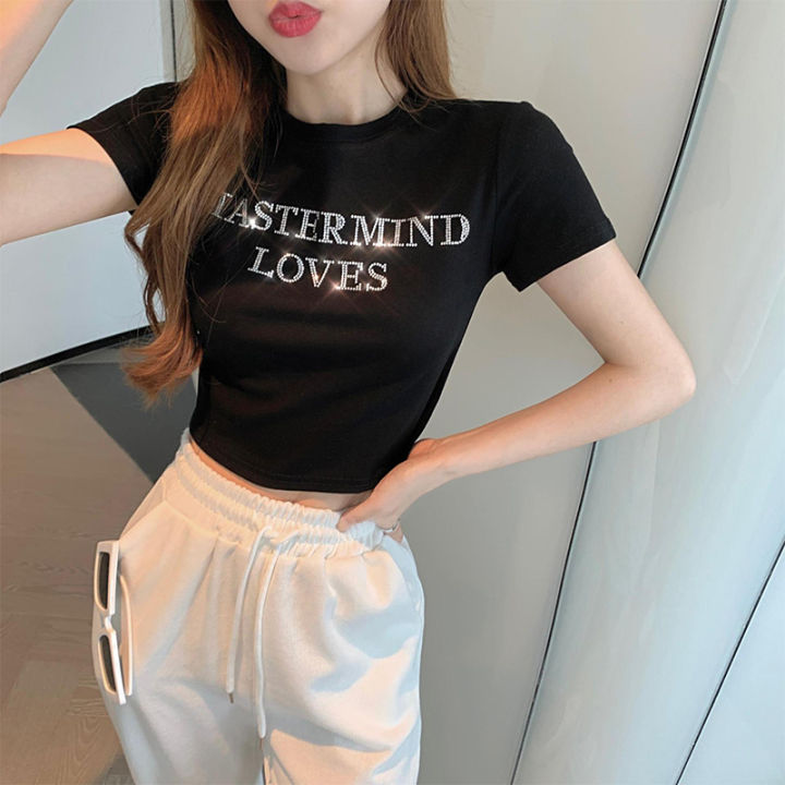 BUJIG เสื้อครอปสั้นคอกลมเซ็กซี่ เสื้อรัดรูป เนื้อผ้ายืดหยุ่นดีมาก ไม่ ...