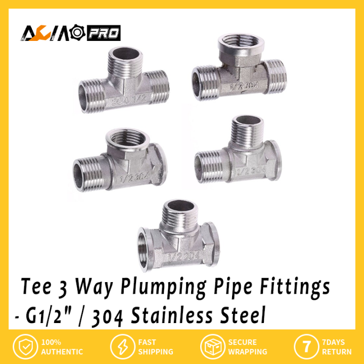 AumoPro 1pc G1/2" Tee 3 Way Plumping Pipe Fittings SUS304 Stainless ...