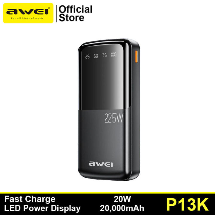 Awei P13K 20,000mAh Powerbank LED Power Display PD20W Quick Charge Long ...