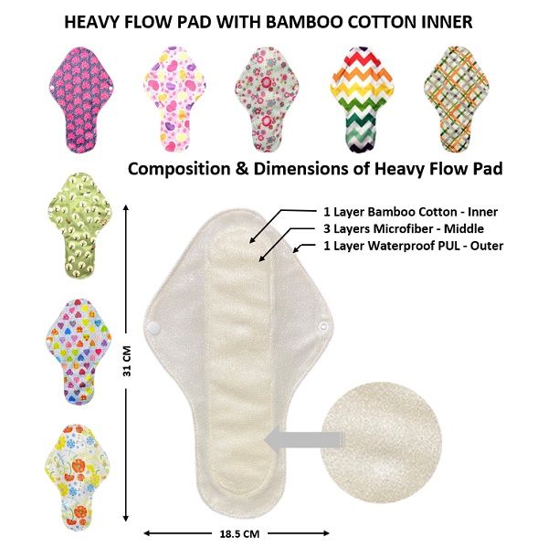 Eco-Friendly Organic Bamboo Cotton Heavy Flow Cloth Pad - Reusable ...