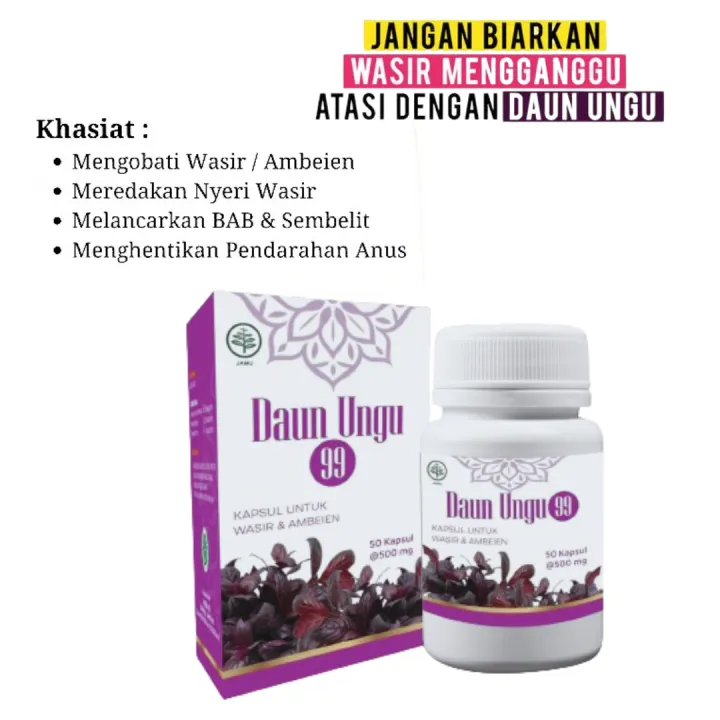 Kapsul Daun Ungu 50 Kapsul Obat Herbal 99 Meringankan Gejala Wasir - Obat Ambeyen Wasir Kapsul ...