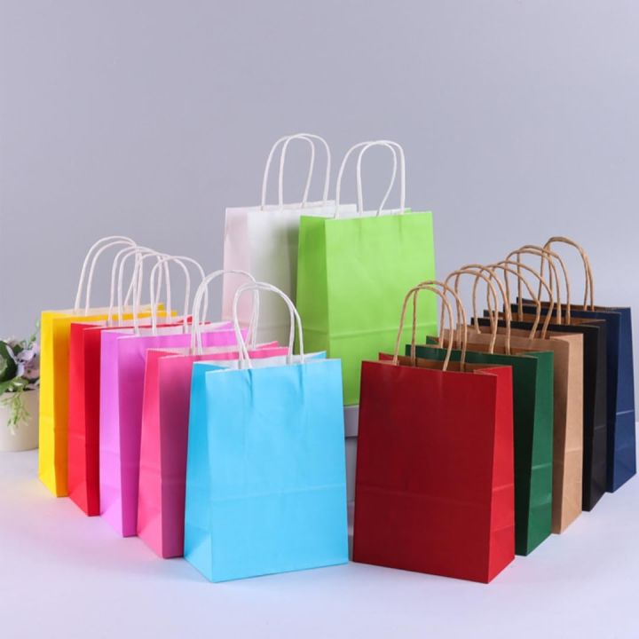 10pcs Paper Bag Colored Gift Packing Handbag Kraft Paper Tote Bag ...