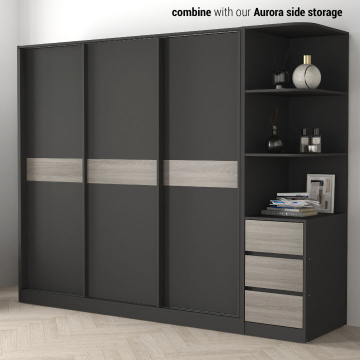 Aurora Collection Wardrobe 3 Door Sliding Wardrobe with Side Storage ...