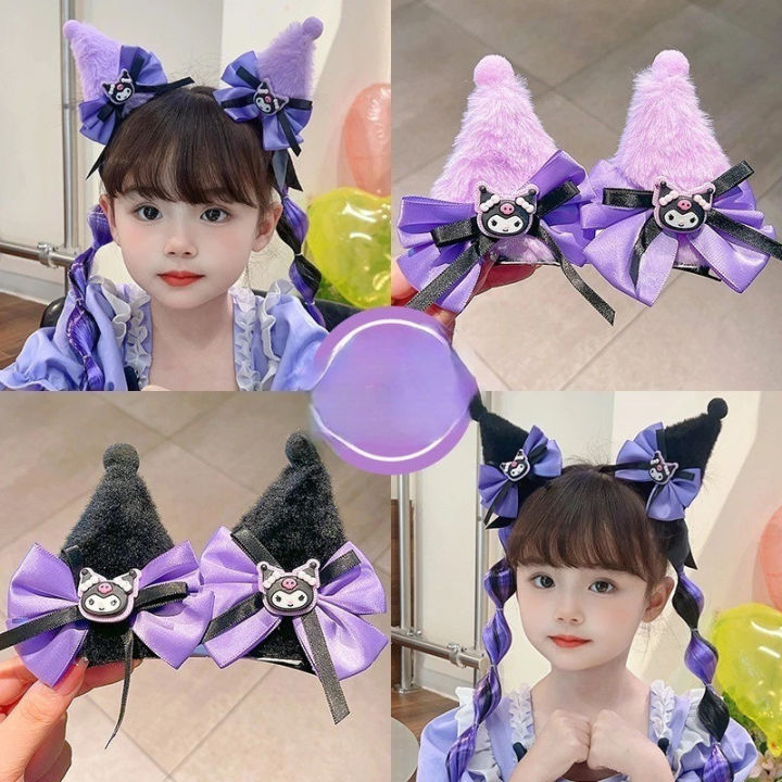 100% Original Mixx 1 Pair Kuromi Children's Bow Hairpin Cute Cat Ear ...