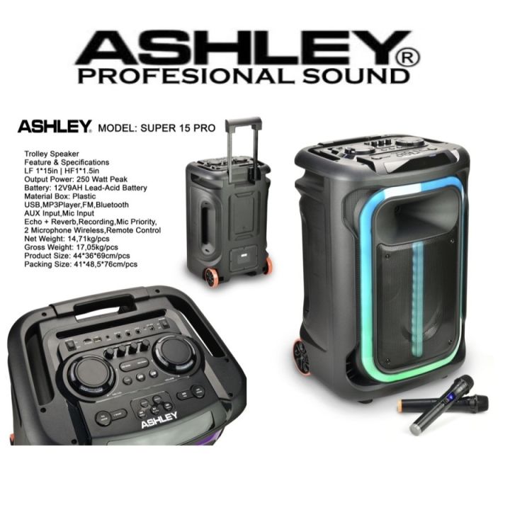 Speaker Portable Wireless Ashley Super 15 PRO Original 15 inch ...