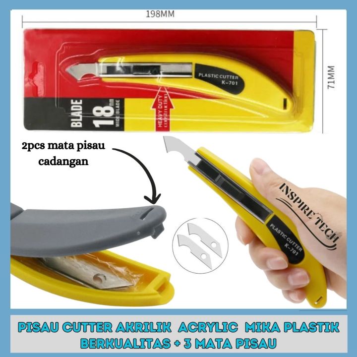 PISAU CUTTER AKRILIK ACRYLIC MIKA PLASTIK BERKUALITAS + 3 MATA PISAU ...
