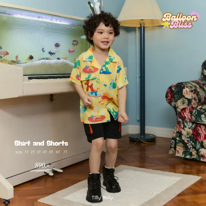 Tilly Milly ชุดเชิ้ต (เหลือง) แขนสั้น กางเกงขาสั้น Look 5 - Balloon ...