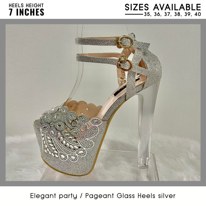 HIGH HEELS - 7 INCHES PAGEANT TRANSPARENT HIGH HEELS SILVER | Lazada PH