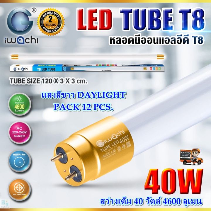 หลอดไฟนีออน LED T8 หลอดไฟ LED หลอดไฟบ้าน หลอดประหยัดไฟ LED T8 40W IWACHI ขั้วสีทอง หลอด LED ยาว ...